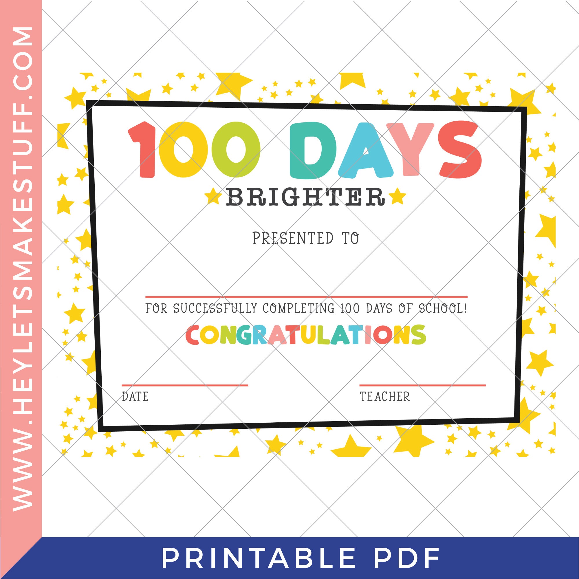 Printable 100 Days of School Certificate - Club – Hey, Let's Make Stuff