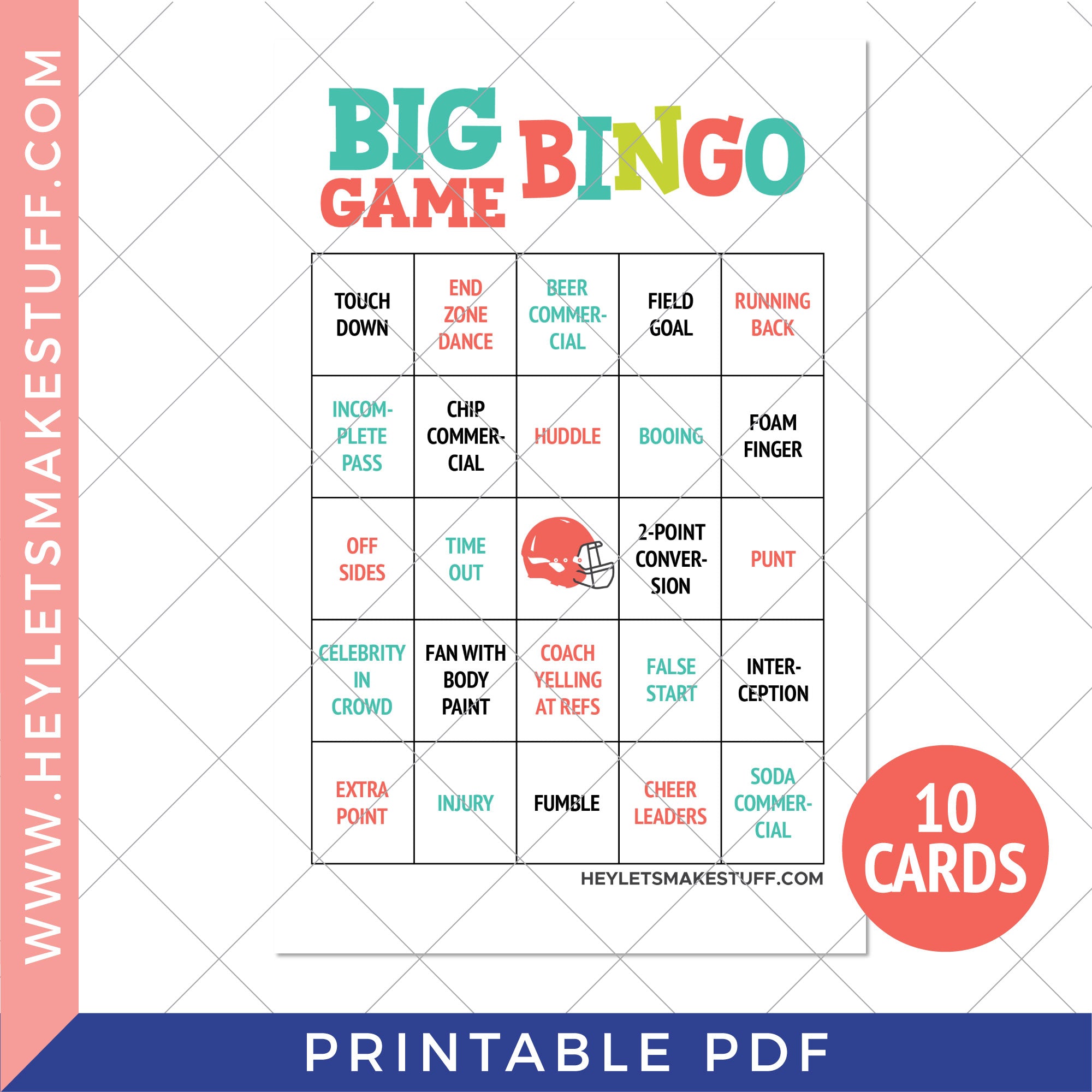 Printable The Big Football Game Bingo - Club – Hey, Let's Make Stuff