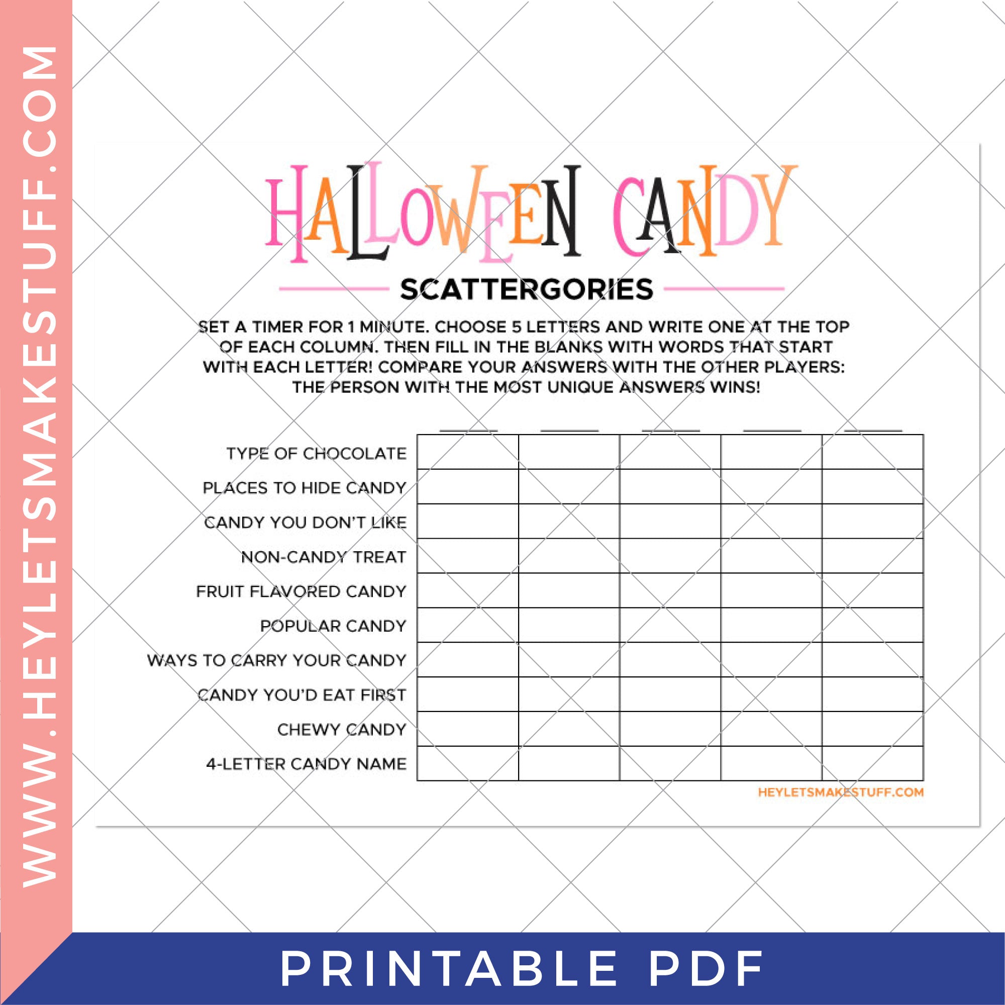 Printable Halloween Candy Scattergories – Hey, Let's Make Stuff