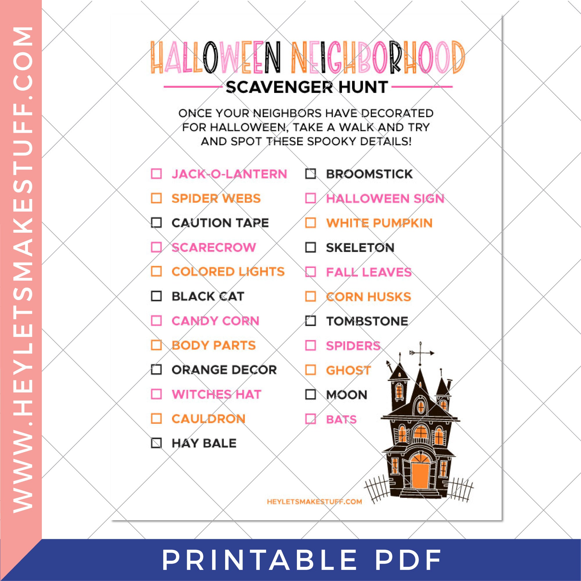 Printable Neighborhood Halloween Scavenger Hunt – Hey, Let's Make Stuff