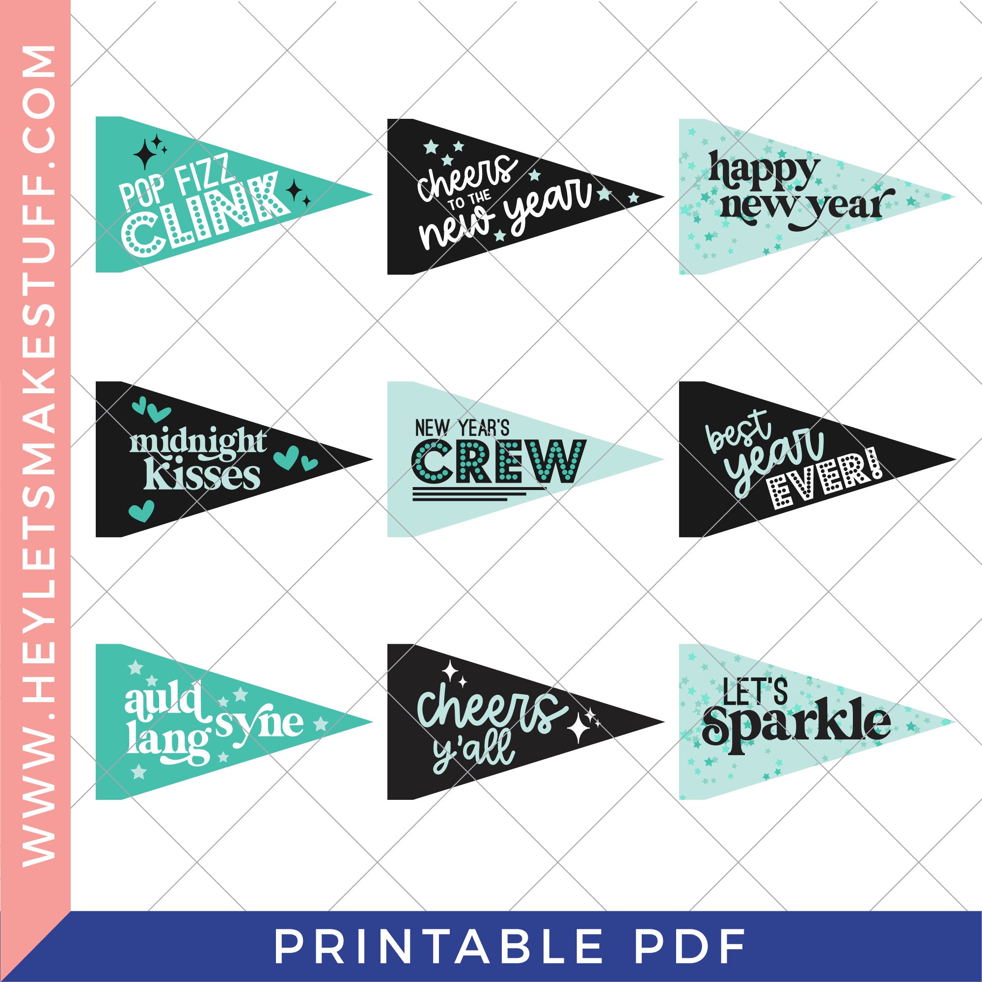 Printable New Year's Eve Pennants - Teal - Club – Hey, Let's Make Stuff