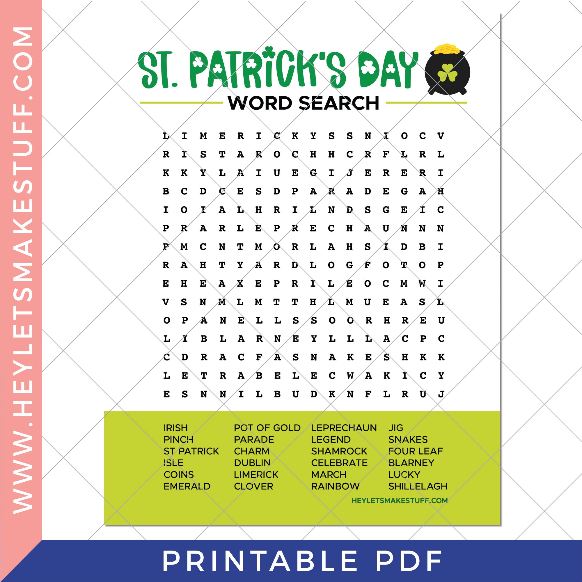 Printable St. Patrick's Day Word Search – Hey, Let's Make Stuff