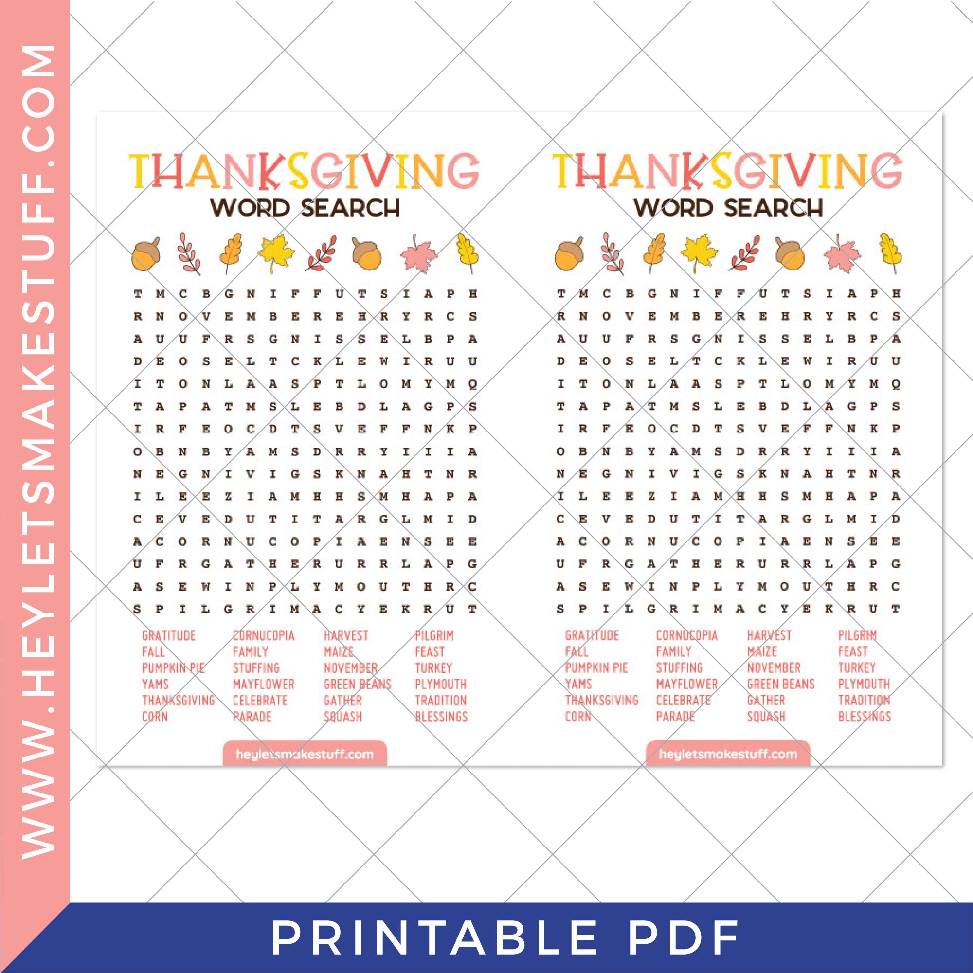 Printable Thanksgiving Word Search – Hey, Let's Make Stuff