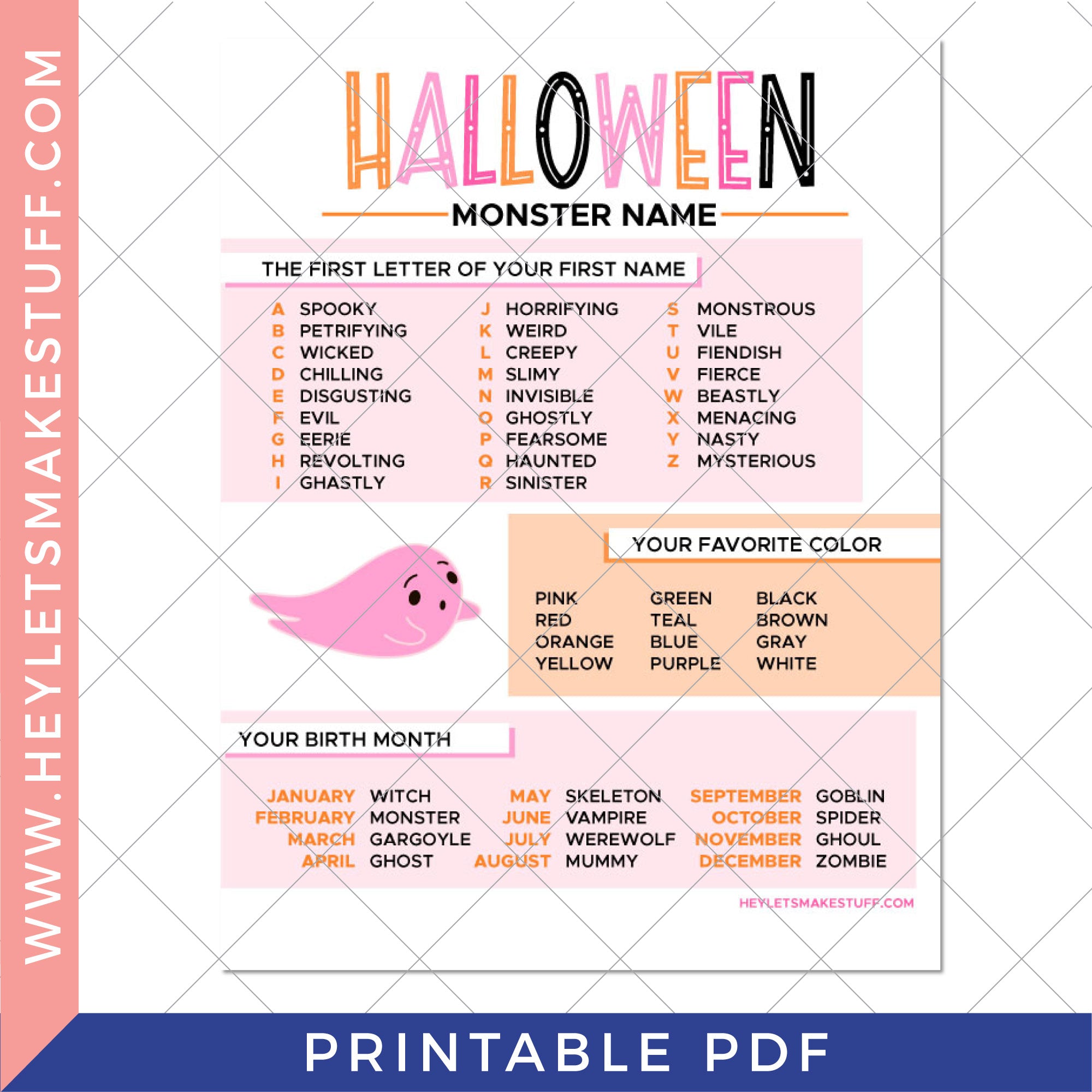 Printable Halloween Monster Name Generator - Club – Hey, Let's Make Stuff