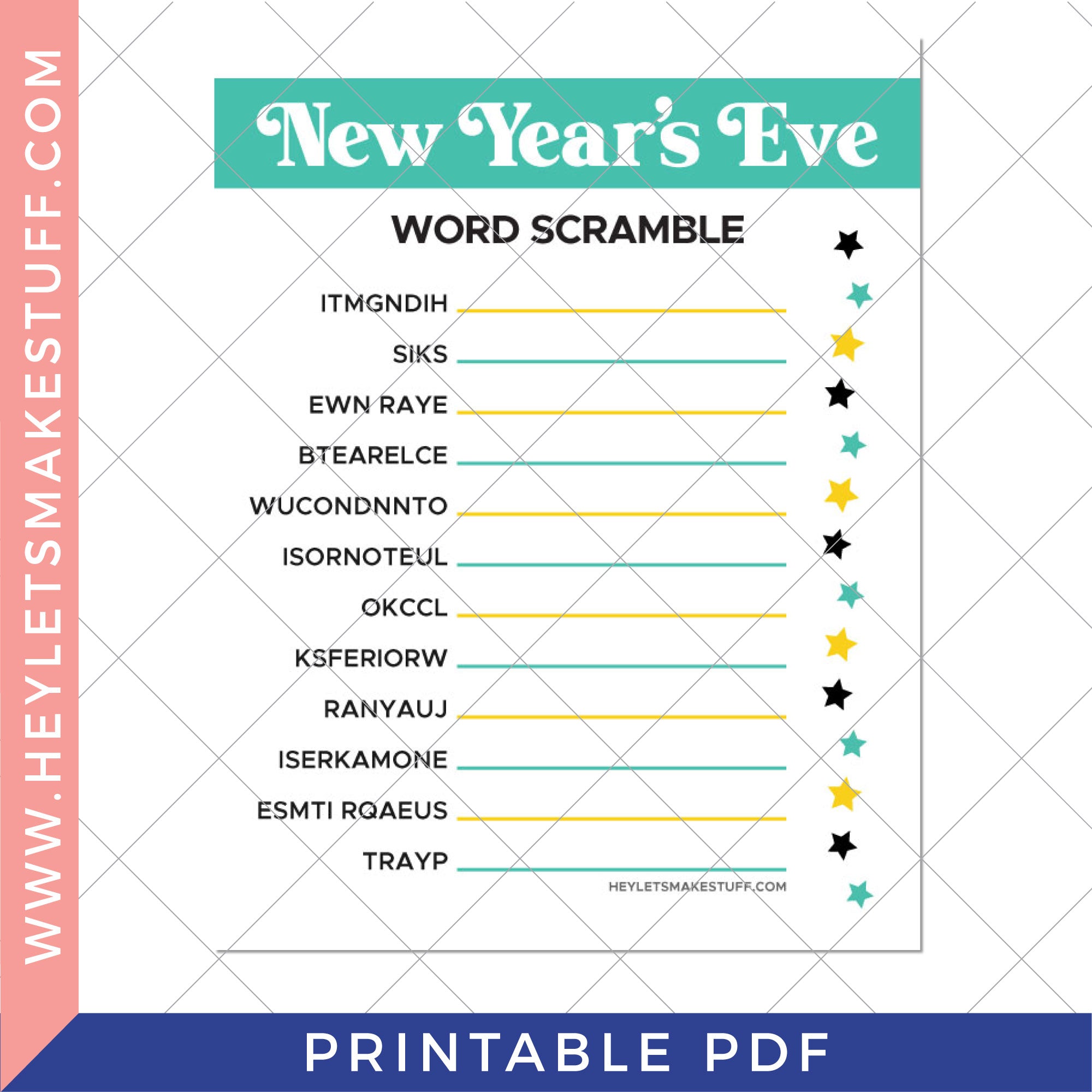 Printable New Year's Eve Word Scramble – Hey, Let's Make Stuff