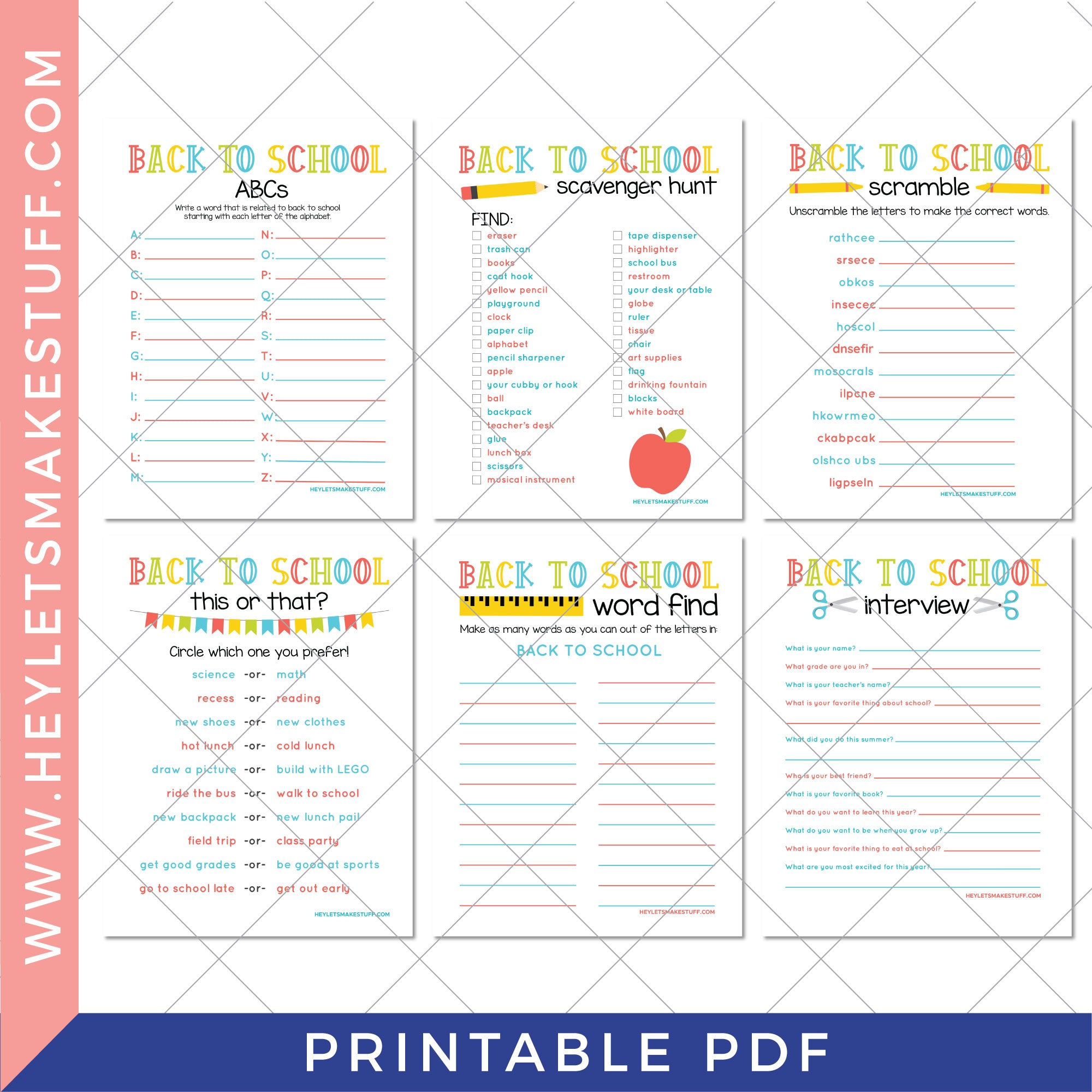 Printable Back to School Games Bundle – Hey, Let's Make Stuff