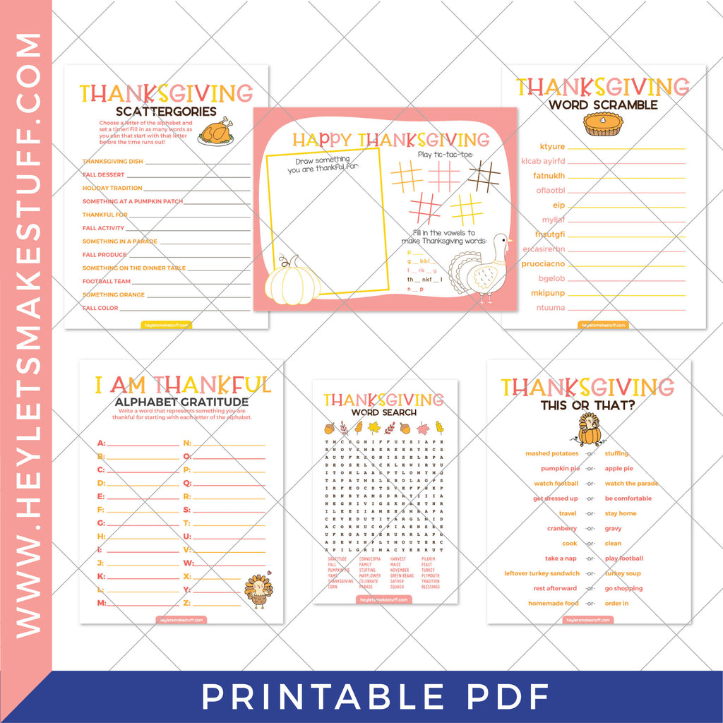 Printable Thanksgiving Games Bundle – Hey, Let's Make Stuff