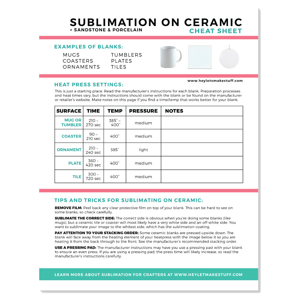 Sublimation Cheat Sheets: Time, Temperature, Pressure + Tips & Tricks ...