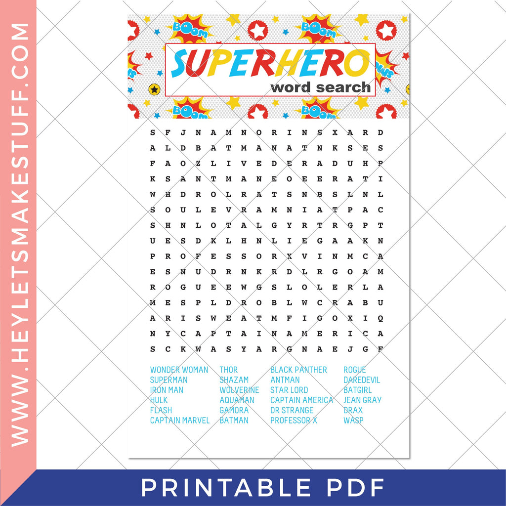 Printable Superhero Word Search - Club – Hey, Let's Make Stuff